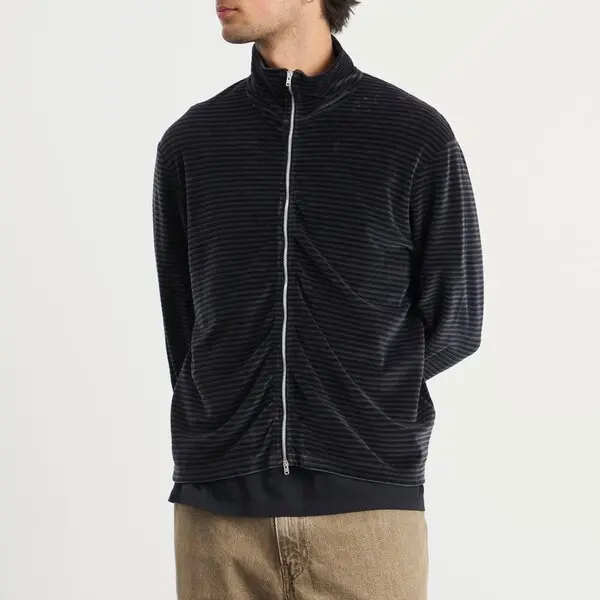 Our Legacy Shrunken Fullzip Polo - Phantom Stripe Velour